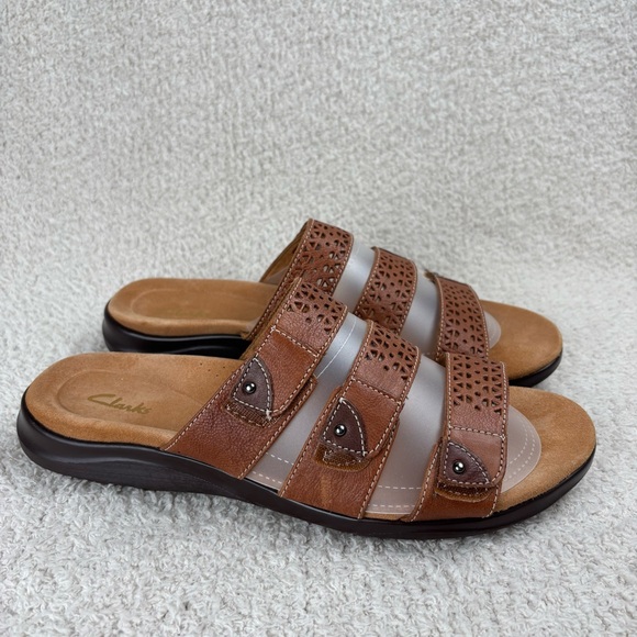 Clarks | Shoes | Clarks Sandals Womens 1m Tan Kitly Walk Slip On Hook ...